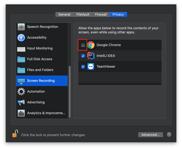 How do I enable screen-sharing on macOS Chrome?